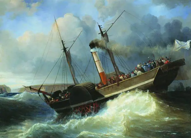 Passasiersstoomboot Keiser Nikolay aan die Swartsee -kus. 1840-1850