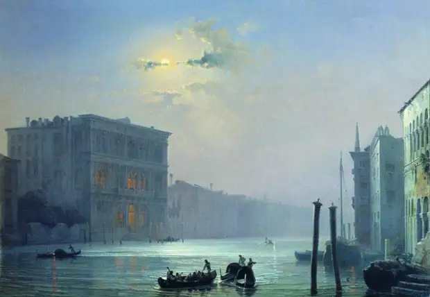 Moonlight Nuecht. De Grand Canal zu Venedeg. 1850er