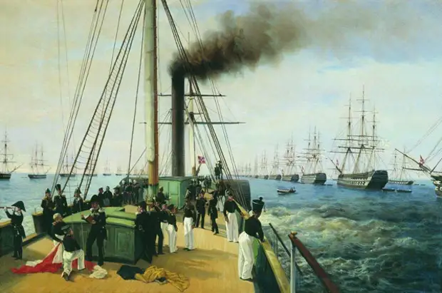 Inspecció de la flota bàltica per Nicolau I al vapor Nevka el 1848. 1850-1860