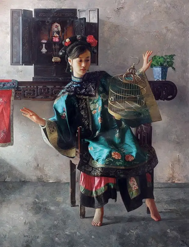 Artista Wang Ming Yue. Casa das Rosas Voadoras