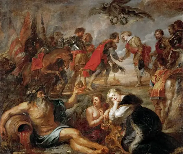 Kunsthistorisches Museum - Rubens - Stretnutie cisára Ferdinanda III. S kardinálom Infante Ferdinandom pred bitkou pri Nore