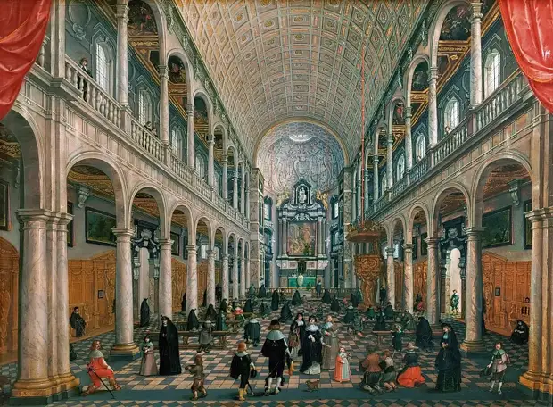 Kunsthistorisches Museum - Sebastian Vranks och Peter Nefs I - Interiören i jesuitkyrkan i Antwerpen