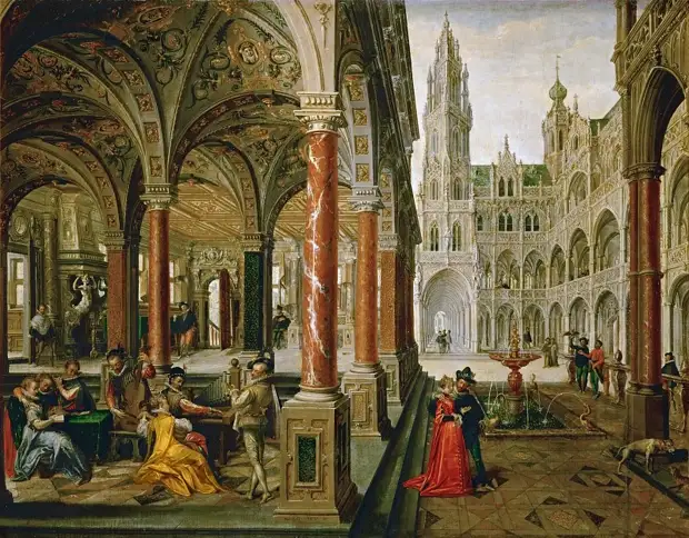 Kunsthistorisches Museum - Hans Vredemann de Vries - Paleisarchitectuur met muzikanten