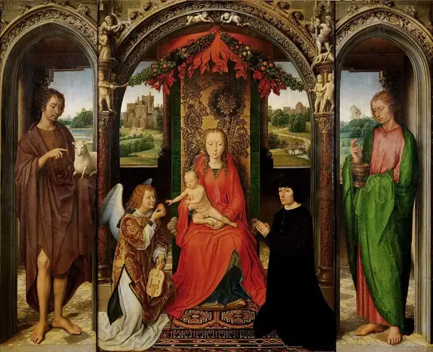 Kunsthistorisches Museum - Hans Memling - Triptych kasama ang Birhen at Bata na na-trono