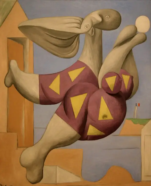 Pablo Picasso. Bañarse cunha pelota na praia. Ano 1932