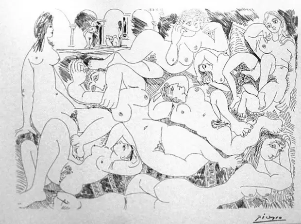 Pablo Picasso. Nude berpelukan. 1968 tahun