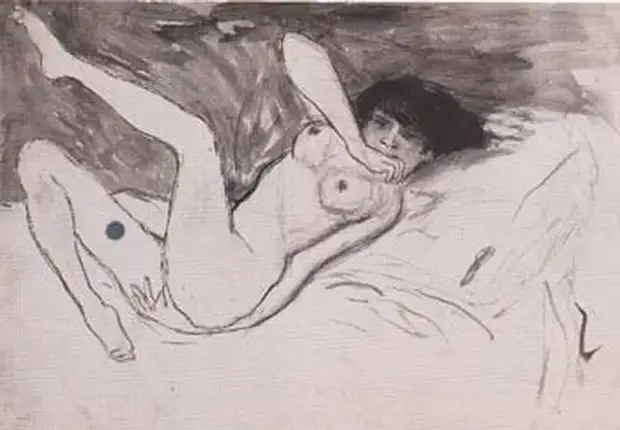 Pablo Picasso. Ležanje golo. 1902 leto