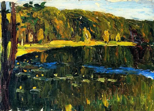 Artist Wassily Kandinsky. Pagpintal. Akhtyrka - Dark Lake. 1901 tuig