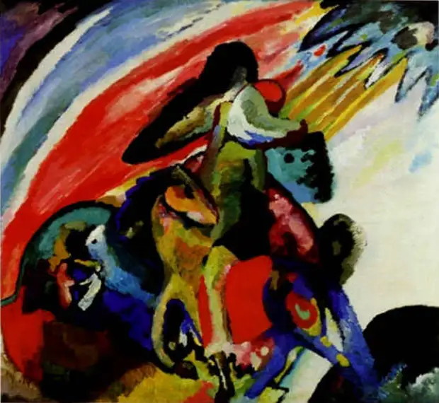 Ealaíontóir Wassily Kandinsky. Péinteáil. Tobchumadh 12 (An Capall). 1910 bliain