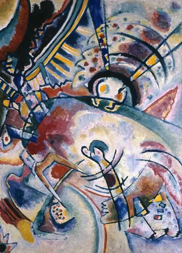 Ealaíontóir Wassily Kandinsky. Péinteáil. Gan phointe. 1910 bliain