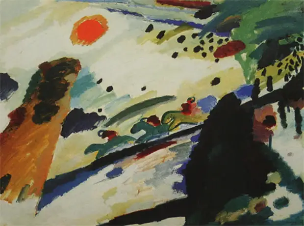 Konstnären Wassily Kandinsky. Målning. Romantiskt landskap. 1911 år