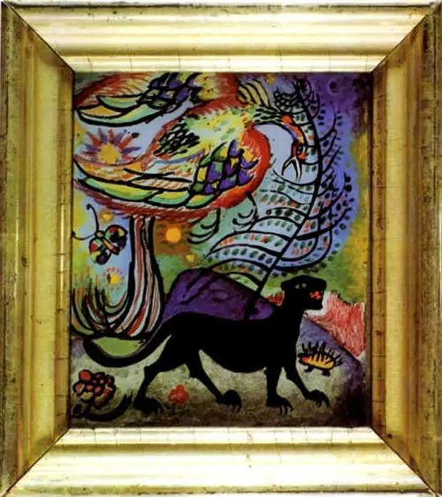 ศิลปิน Wassily Kandinsky จิตรกรรม. Hound of Hell และ Bird of Paradise. ปี พ.ศ. 2454