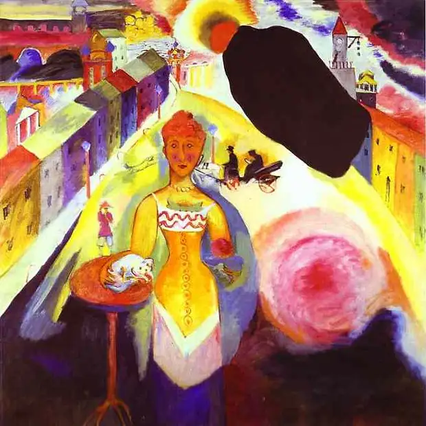 Mpanakanto Wassily Kandinsky. Hoso-doko. Vehivavy any Moskoa. 1912 taona