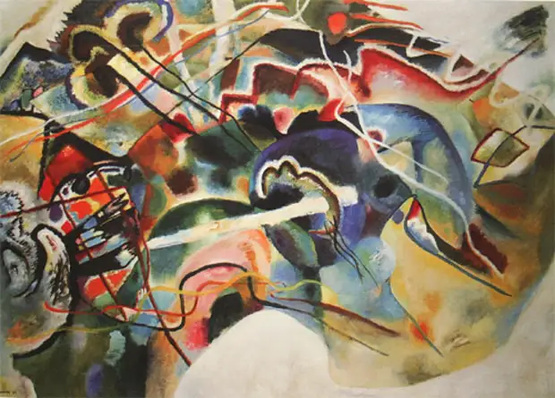 Artist Wassily Kandinsky. Painting. Pleev xim nrog tus ciam dawb. 1913 xyoo