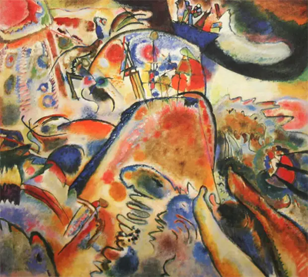 Ealaíontóir Wassily Kandinsky. Péinteáil. Pléisiúir bheaga. 1913 bliain