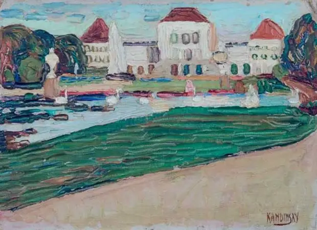 Konstnären Wassily Kandinsky. Målning. Nymphenburg. 1902 år