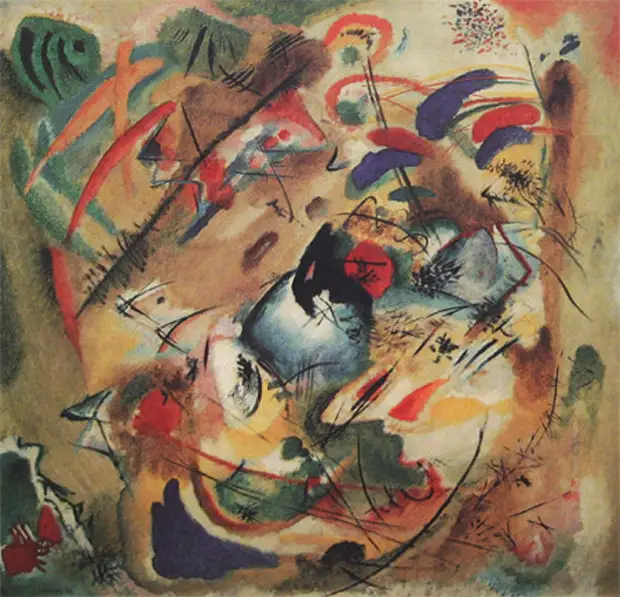 Ealaíontóir Wassily Kandinsky. Péinteáil. Tobchumadh. Aislingeach. 1913 bliain