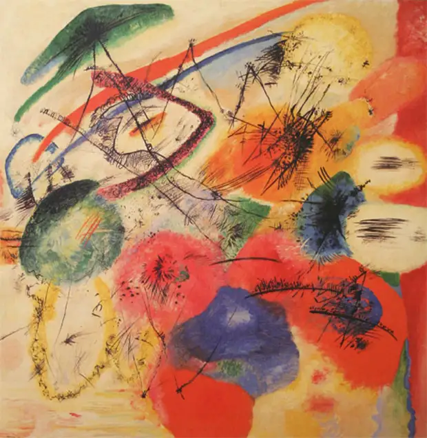 ศิลปิน Wassily Kandinsky จิตรกรรม. จังหวะสีดำ I. 1913