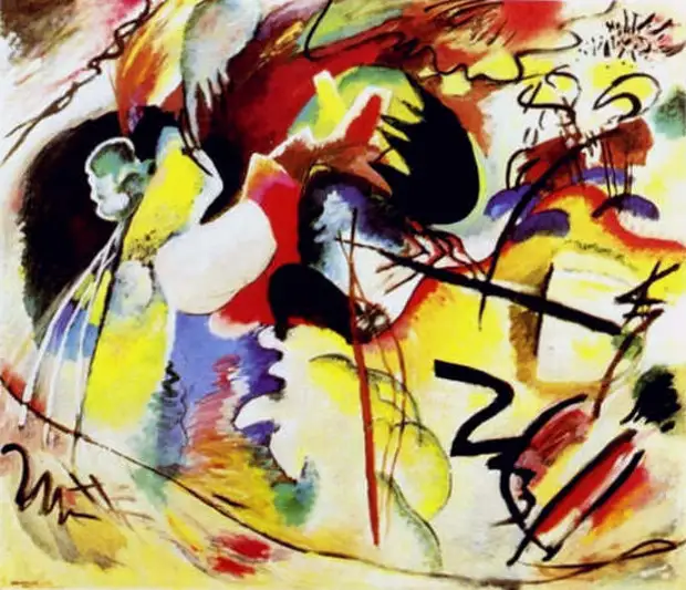 Ealaíontóir Wassily Kandinsky. Péinteáil. Péinteáil le héide bán. 1913 bliain