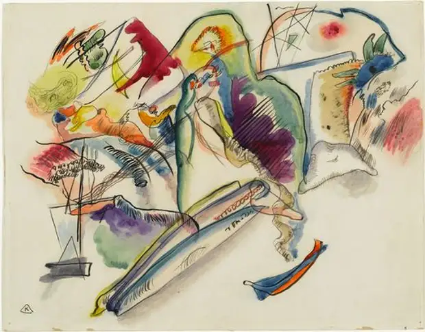 Mpanakanto Wassily Kandinsky. Hoso-doko. Watercolor No. 13. 1913 taona