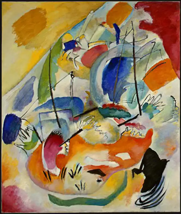 Konstnären Wassily Kandinsky. Målning. Improvisation 31 (sjöstrid). 1913 år