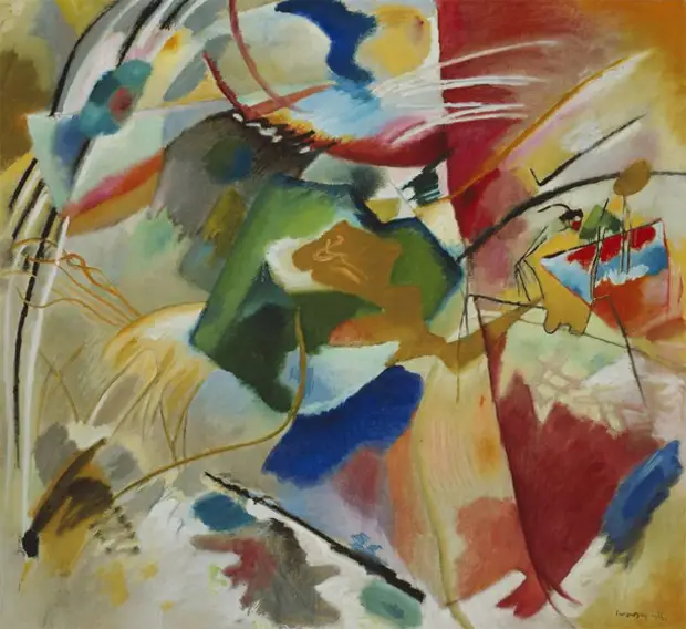 Ealaíontóir Wassily Kandinsky. Péinteáil. Péinteáil le hionad glas. 1913 bliain