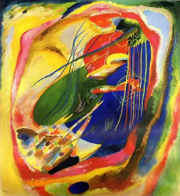 Artist Wassily Kandinsky. Pagpintal. Pagpintal nga adunay tulo nga mga spot. 1914 nga tuig