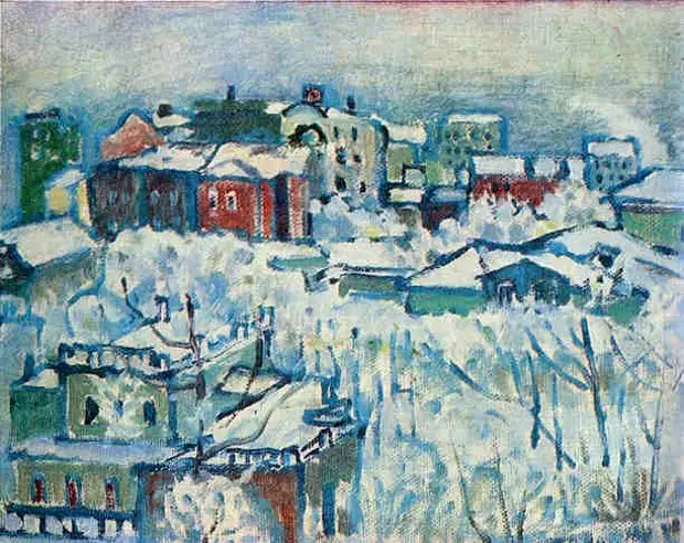 Ealaíontóir Wassily Kandinsky. Péinteáil. Moscó. Boulevard Smolensky. Etude. Bliain 1916