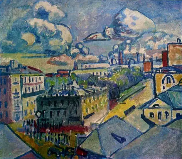 Artist Wassily Kandinsky. Painting. Moscow. Zubovskaya xwm. Etude. Xyoo 1916