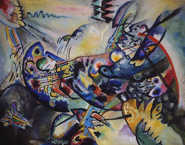 Menininkas Wassily Kandinsky. Tapyba. Mėlyna šukos. 1917 metai