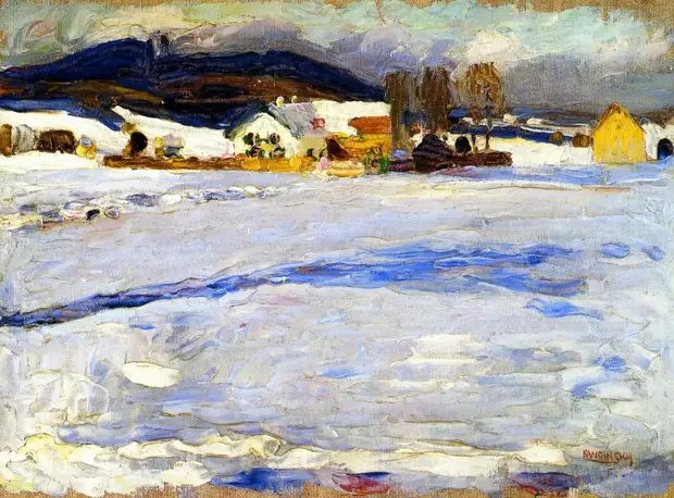 Artist Wassily Kandinsky. Painting. Nyob ze Starnberg - Lub caij ntuj no. Xyoo 1902