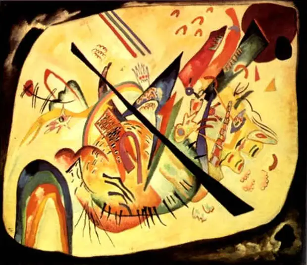 Ealaíontóir Wassily Kandinsky. Péinteáil. Oval bán. 1919 bliain