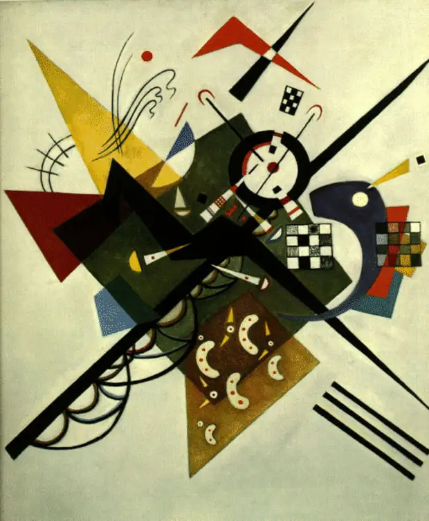 Ealaíontóir Wassily Kandinsky. Péinteáil. Ar bán II. 1923 bliain