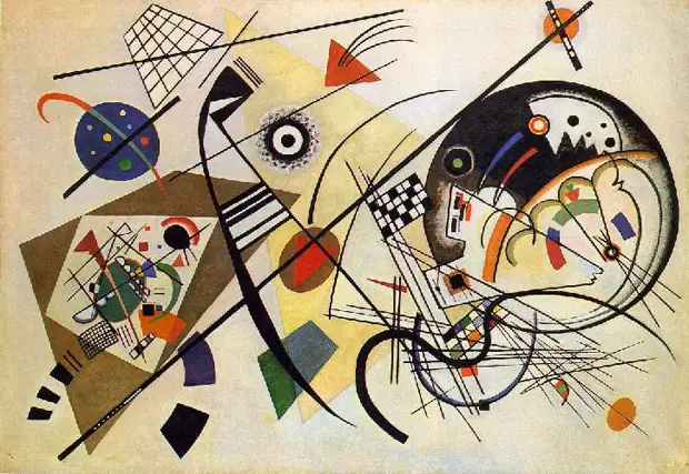 Ealaíontóir Wassily Kandinsky. Péinteáil. Líne ghearradh. 1923 bliain