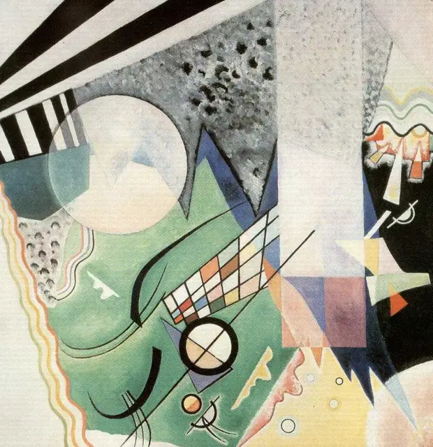 Artist Wassily Kandinsky. Painting. Ntsuab muaj pes tsawg leeg. Xyoo 1923