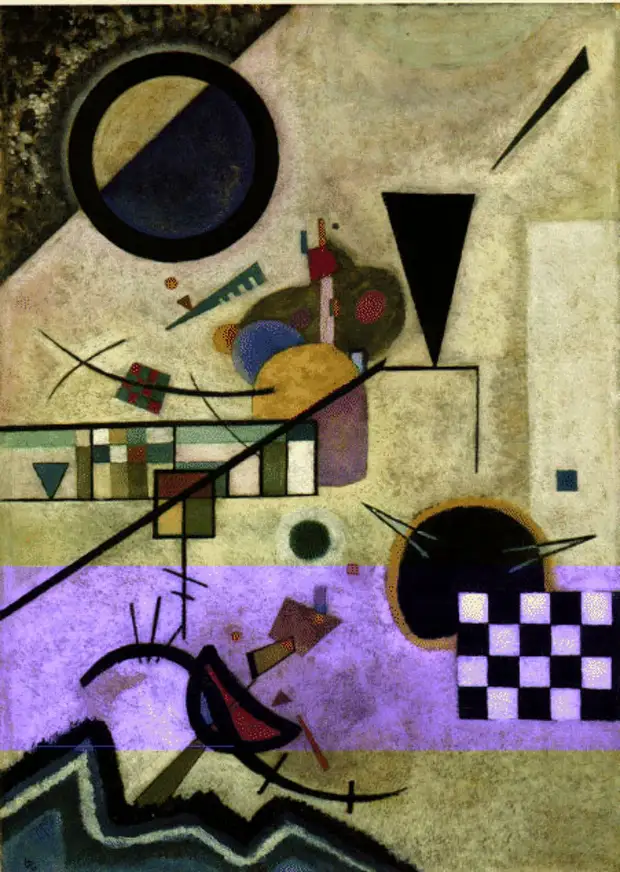 Konstnären Wassily Kandinsky. Målning. Kontrasterande ljud. 1924 år