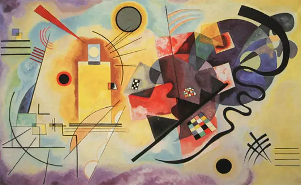 Artist Wassily Kandinsky. Pagpintal. Dilaw-pula-asul. 1925 tuig