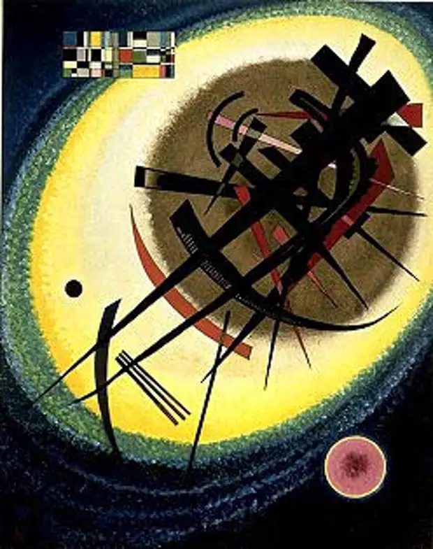 Ealaíontóir Wassily Kandinsky. Péinteáil. In ubhchruthach geal. 1925 bliain