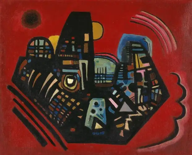 ศิลปิน Wassily Kandinsky จิตรกรรม. สีดำและสีแดง 2471 ปี