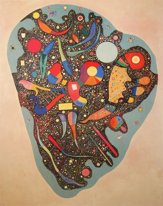 Konstnären Wassily Kandinsky. Målning. En färgglad ensemble. 1938 år