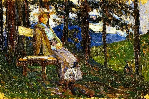 Artist Wassily Kandinsky. Painting. Kochel - Anya thiab Daisy. Xyoo 1902