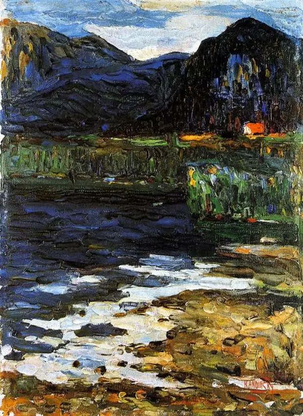 Ealaíontóir Wassily Kandinsky. Péinteáil. Kochel - Schledorf. 1902 bliain