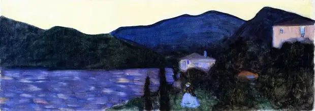 Menininkas Wassily Kandinsky. Tapyba. Kalnų peizažas su ežeru. 1902 metai