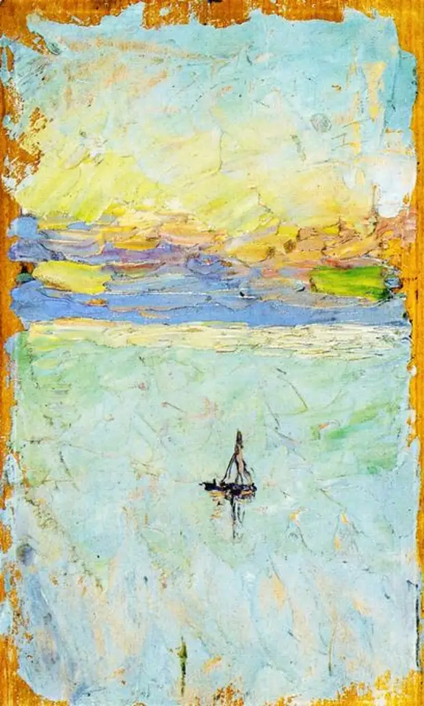 Artist Wassily Kandinsky. Pagpintal. Sailboat sa dagat. 1902 tuig