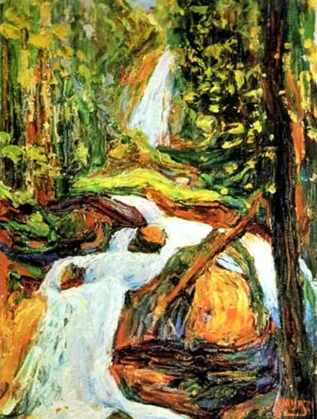 Konstnären Wassily Kandinsky. Målning. Kochel - Vattenfall I. 1900