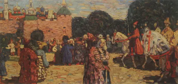 Menininkas Wassily Kandinsky. Tapyba. Sekmadienis (Senovės Rusija). 1904 metai