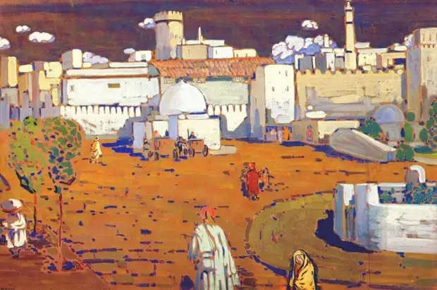 Artist Wassily Kandinsky. Pagpintal. Syudad sa Arab. 1905 tuig