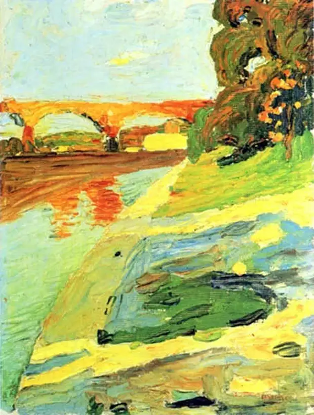 Artist Wassily Kandinsky. Painting. Isar ze Grosshessolohe. 1901 xyoo