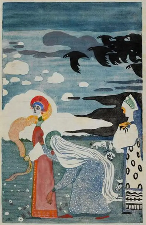 Artist Wassily Kandinsky. Painting. Ravens. Xyoo 1907