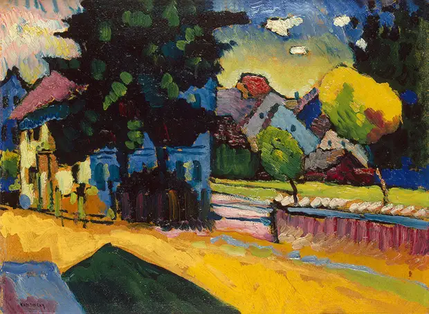 ศิลปิน Wassily Kandinsky จิตรกรรม. มุมมองของ Murnau ปี พ.ศ. 2451